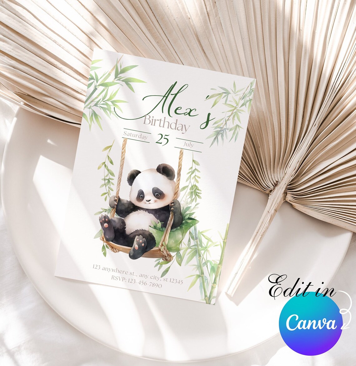 Editable Birthday Invitation, Panda Invite, Baby Birthday Party ...