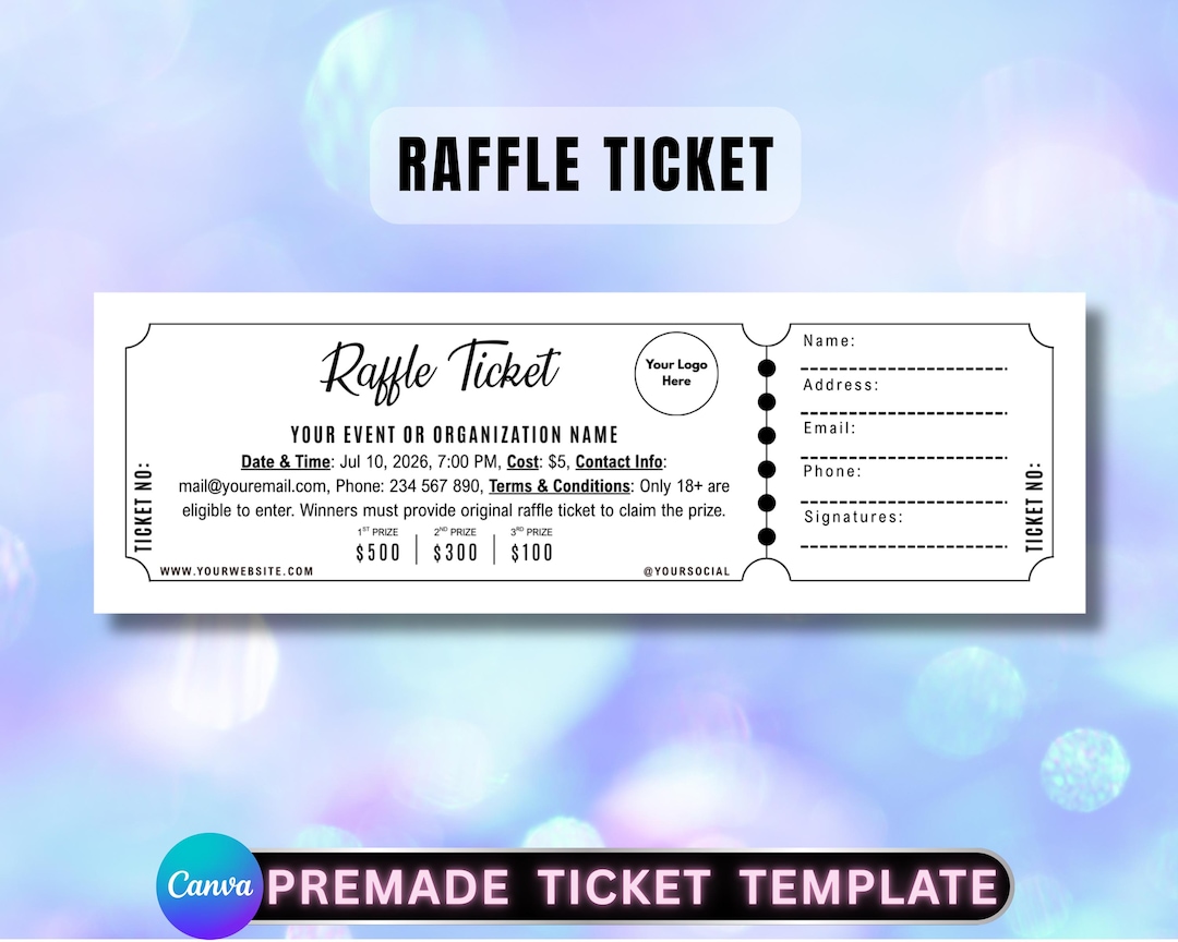 Custom Raffle Ticket, Enter to Win Ticket Template, Numbered Raffle ...