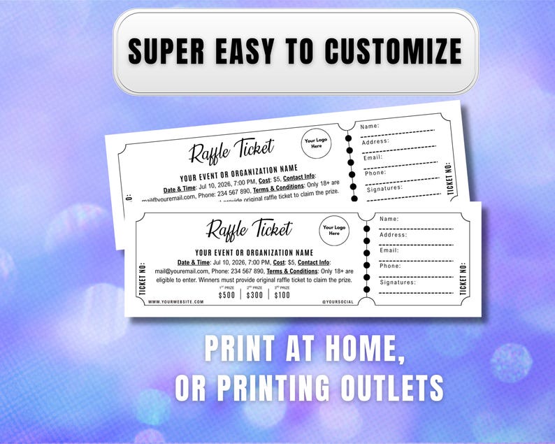 Custom Raffle Ticket, Enter to Win Ticket Template, Numbered Raffle ...