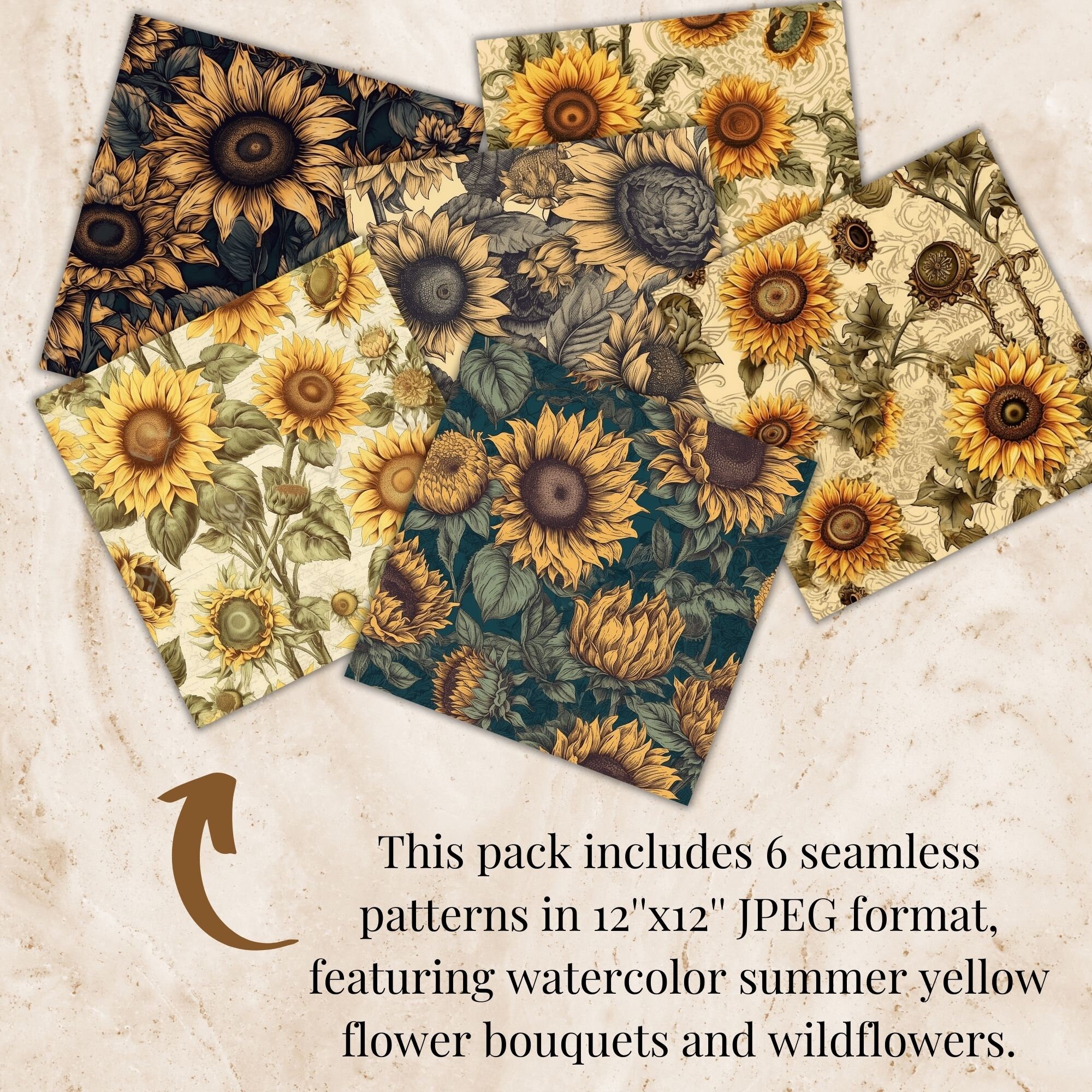 Rustic Sunflower Digital Paper Collection Vintage Floral - Etsy