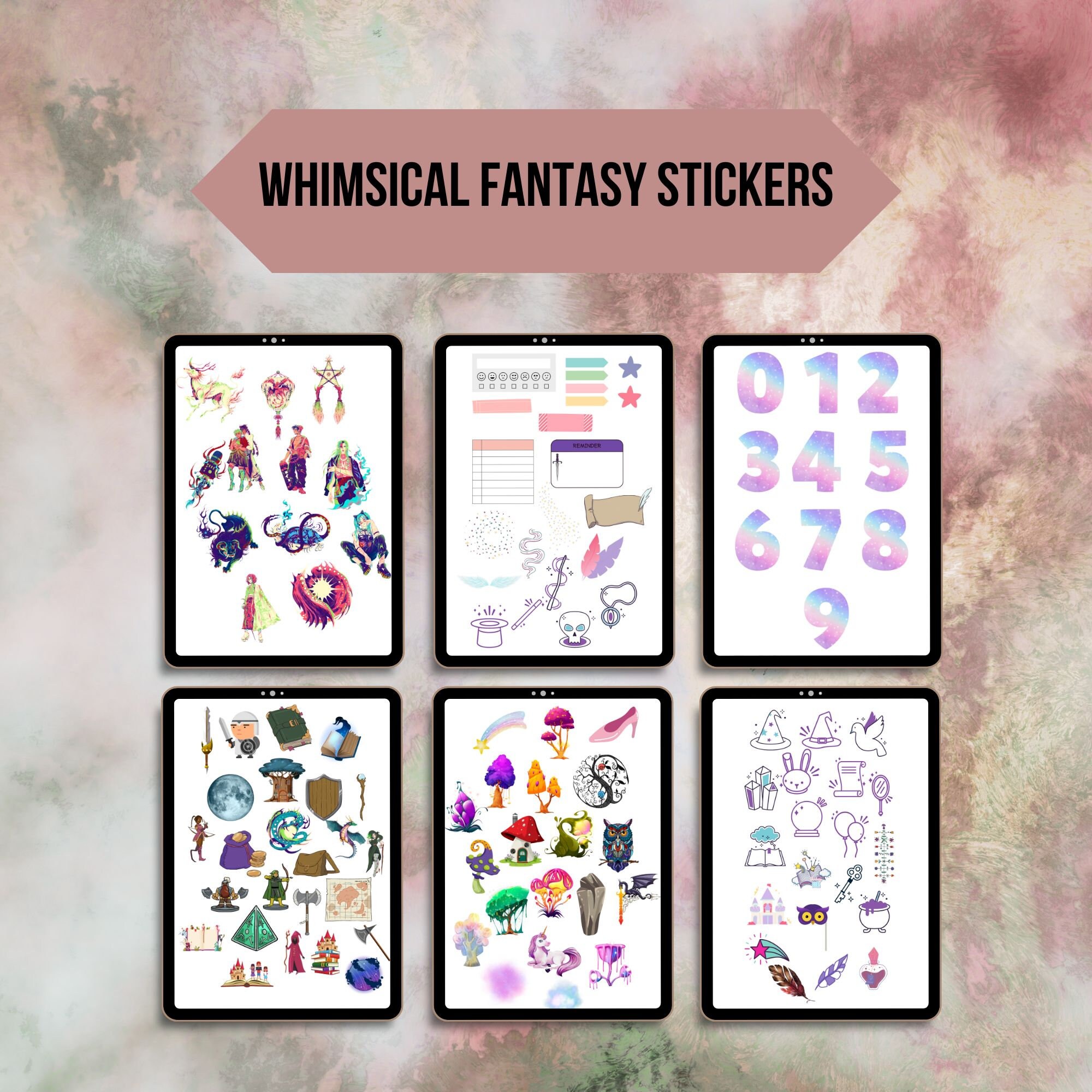 Printable Whimsical Stickers Mega Bundle Digital Fantasy Magic Stickers ...
