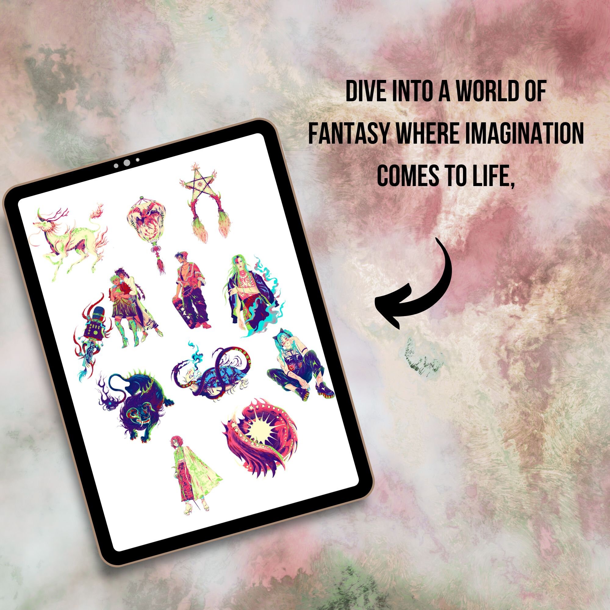 Printable Whimsical Stickers Mega Bundle Digital Fantasy Magic Stickers ...