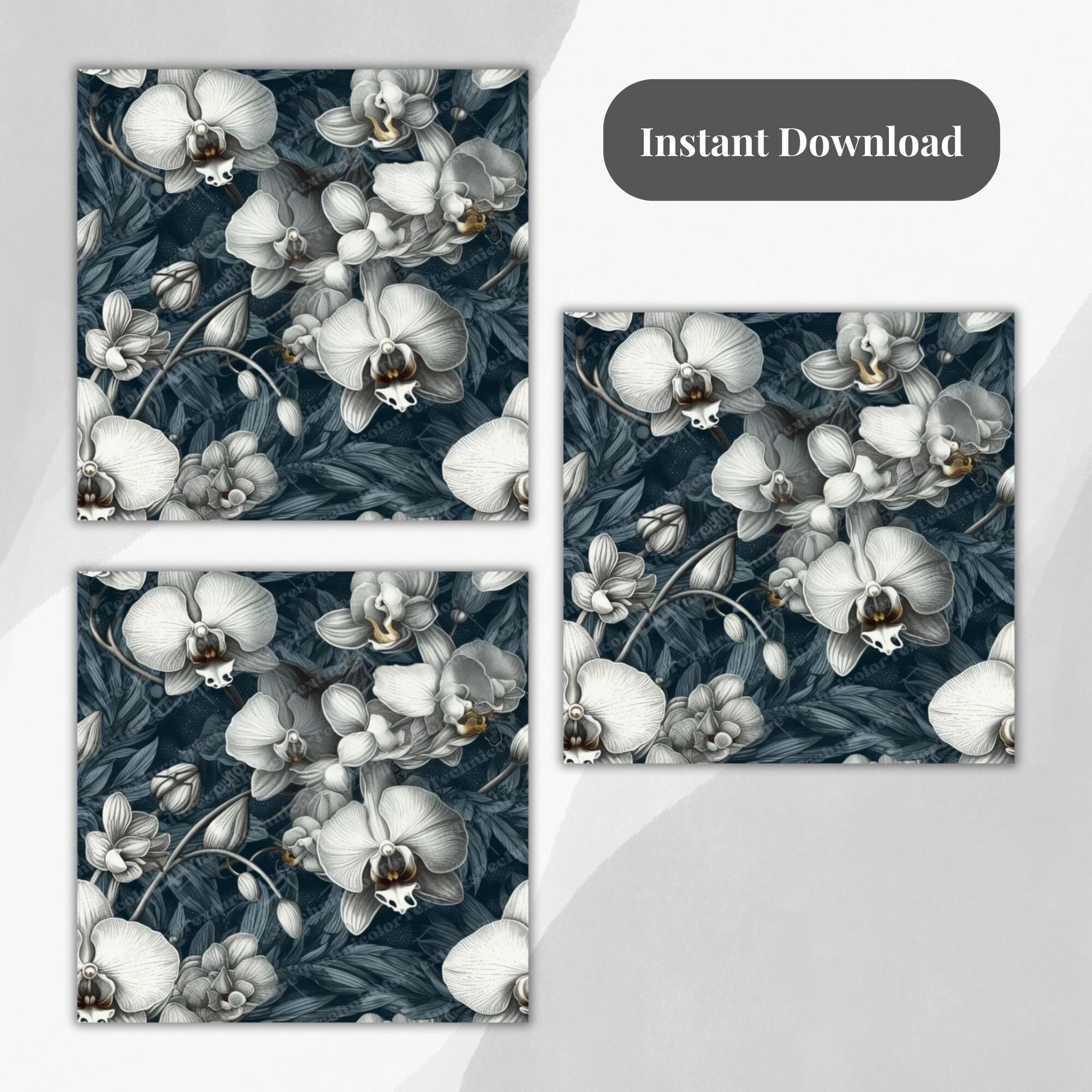 White Orchids Flower Digital Paper - Antique Floral Background PNG ...