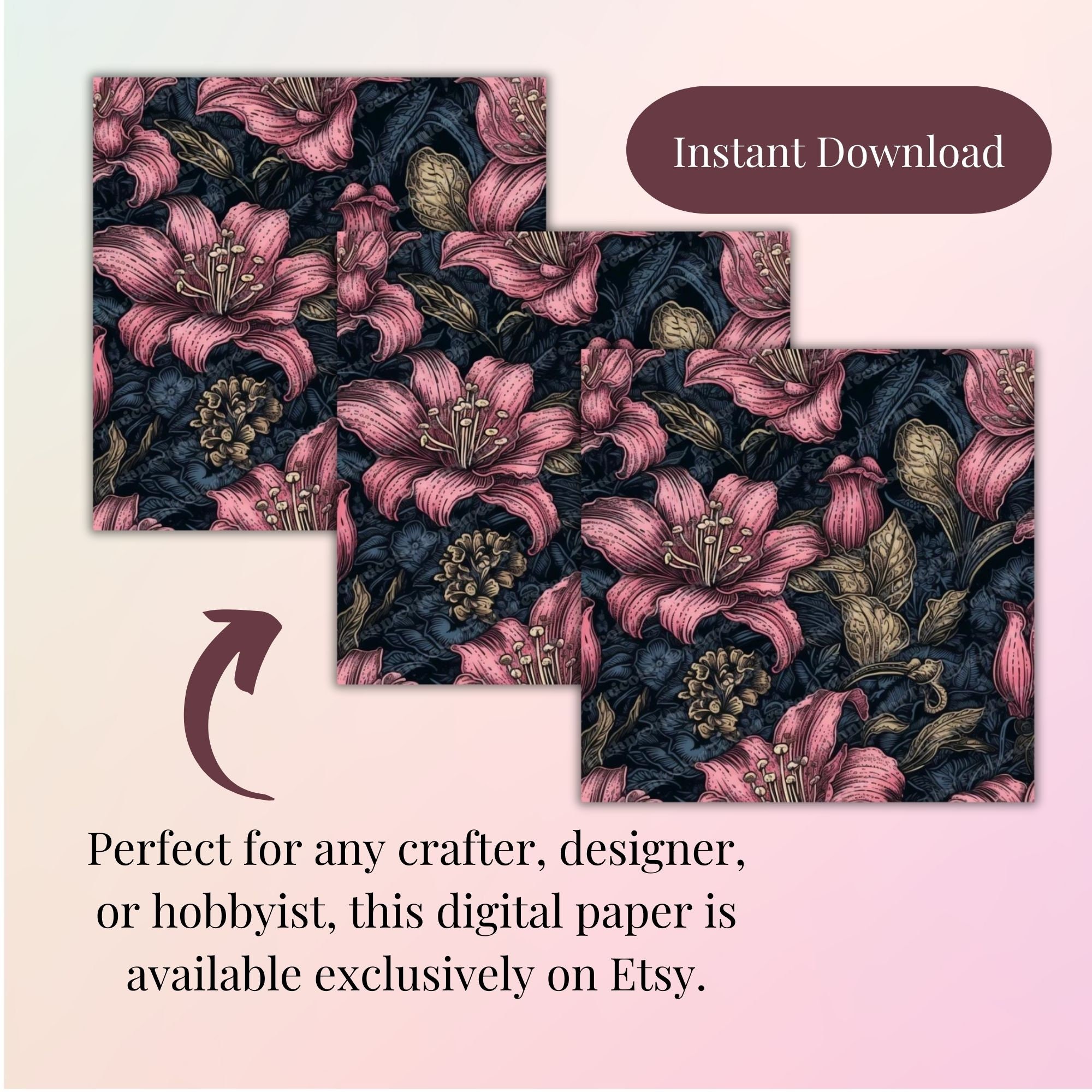 Digital Pink Lily Seamless Pattern - Printable Lily Pattern - Floral ...