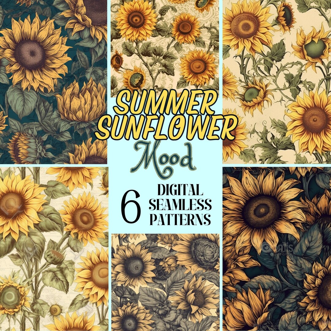 Rustic Sunflower Digital Paper Collection - Vintage Floral Seamless ...