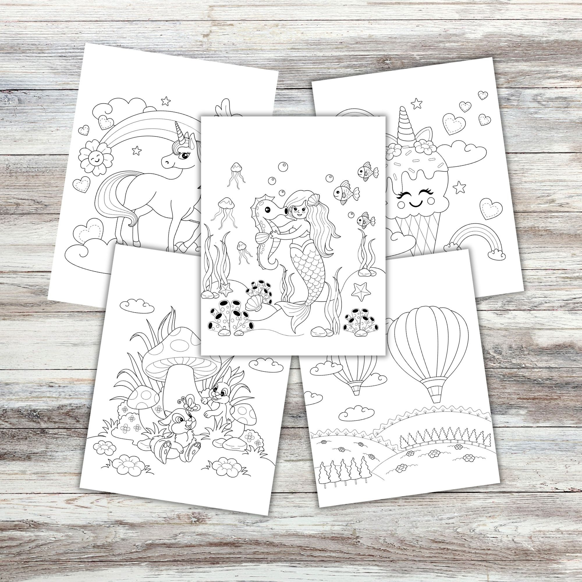 Cute Mermaid Coloring Pages for Kids Printable Fantasy - Etsy