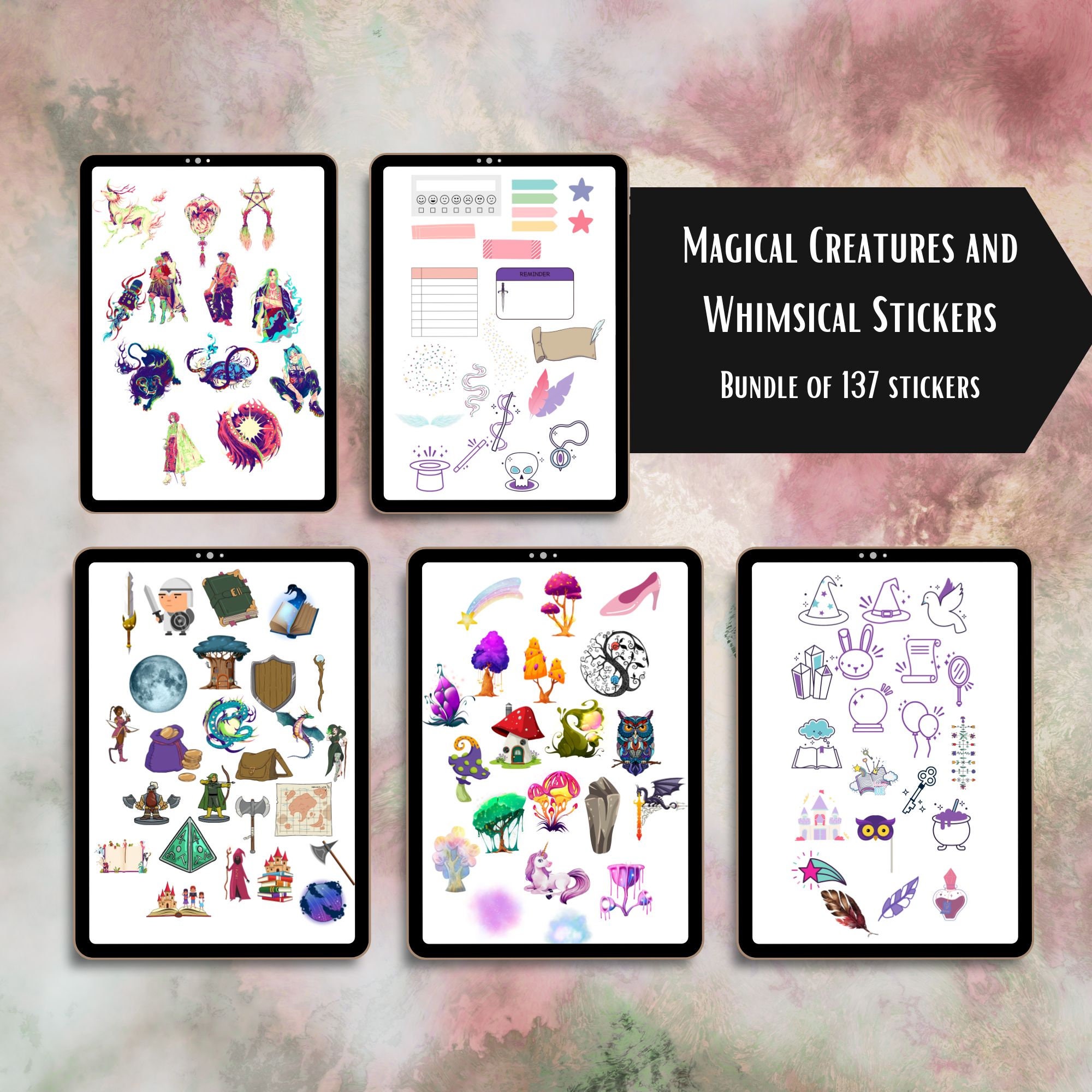 Printable Whimsical Stickers Mega Bundle Digital Fantasy Magic Stickers ...