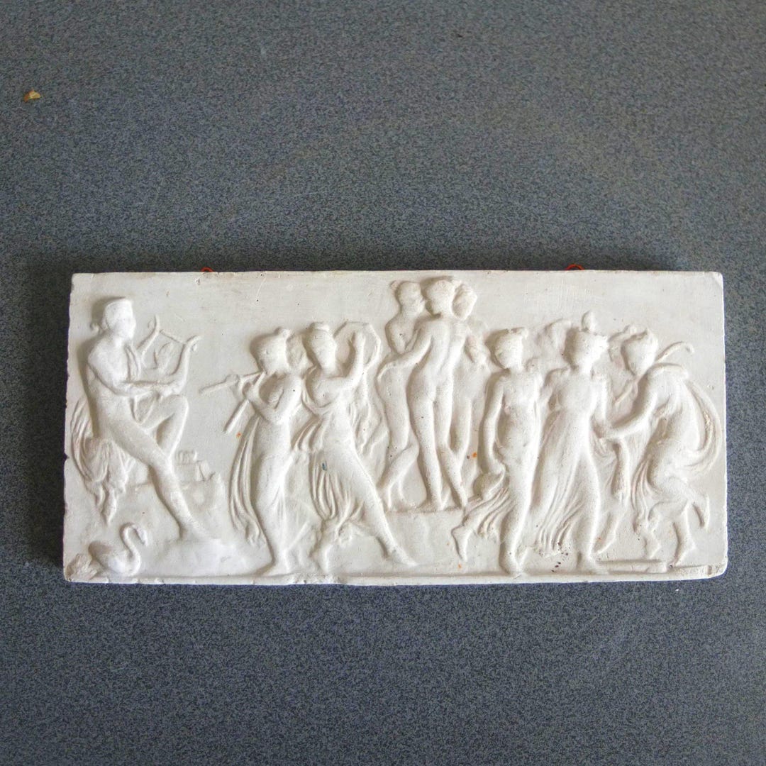 Vintage Plaster Panel Dance of the Muses on Helicon, Gypsum Medallion ...