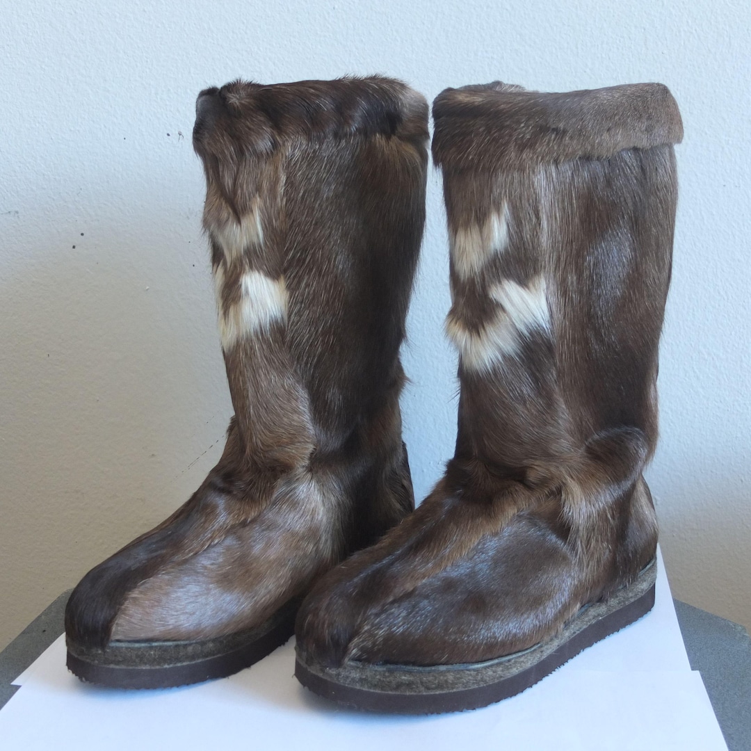Reindeer Fur Mukluks Boots, Handmade Saami Winter Boots Sheepskin Lined ...