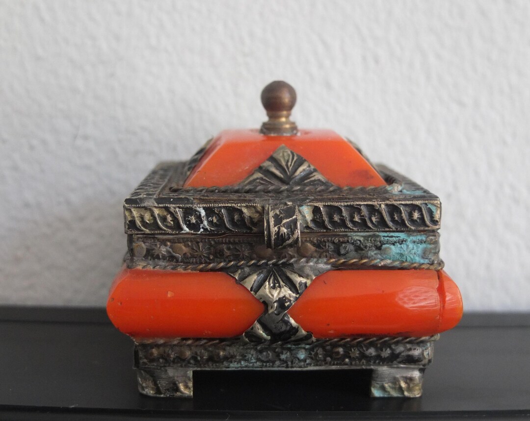 Antique Moroccan Jewelry Box Made of Moroccan Amber and Brass, Trinket ...
