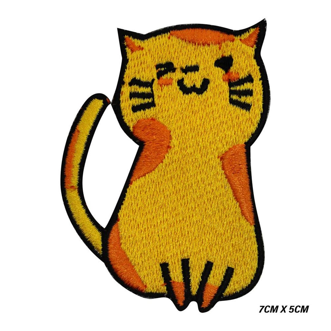 Yellow Cute Stand Cat Logo Iron/sew on Patch Embroidered Applique Badge ...