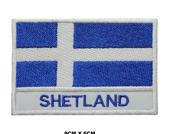 UK SHETLAND County Flag Embroidered Iron on Patch Sew on Badge Applique ...