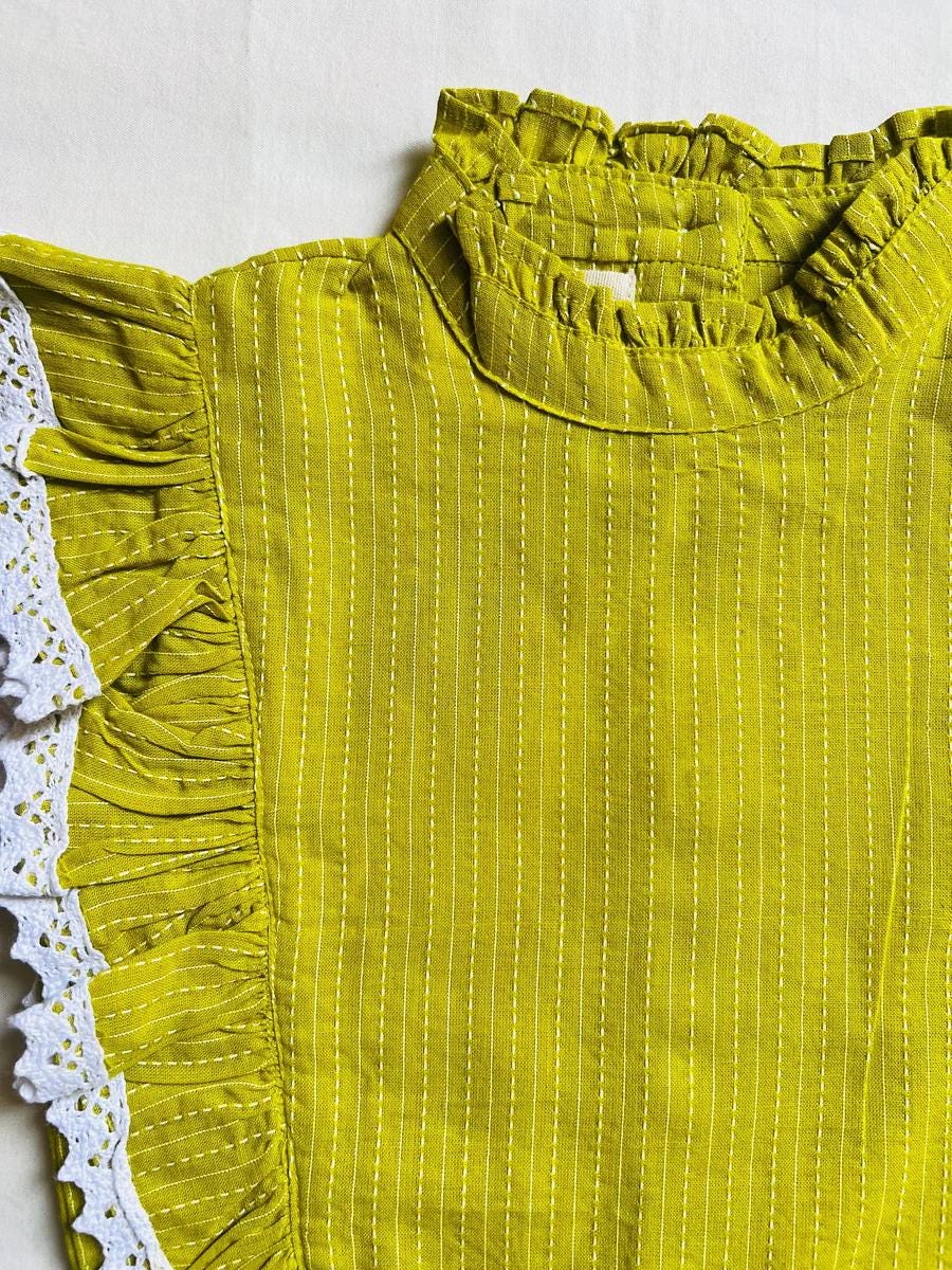 Neon Green Girls Co-ord Set: Sleeveless Summer Dress, Frill Collar ...