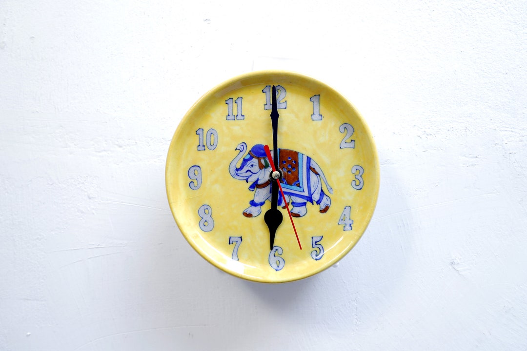 Elephant Wall Clock , Blue Pottery ,handmade Wall Clock , Table Top ...