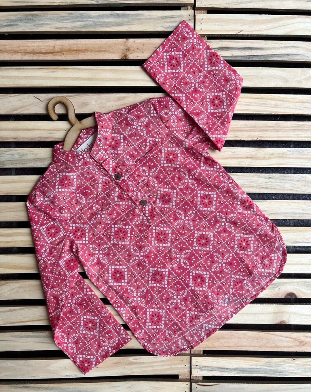 Organic Cotton Kurta Shirt- Red Color Shirt- Berry Bandhej Kurta Shirt ...