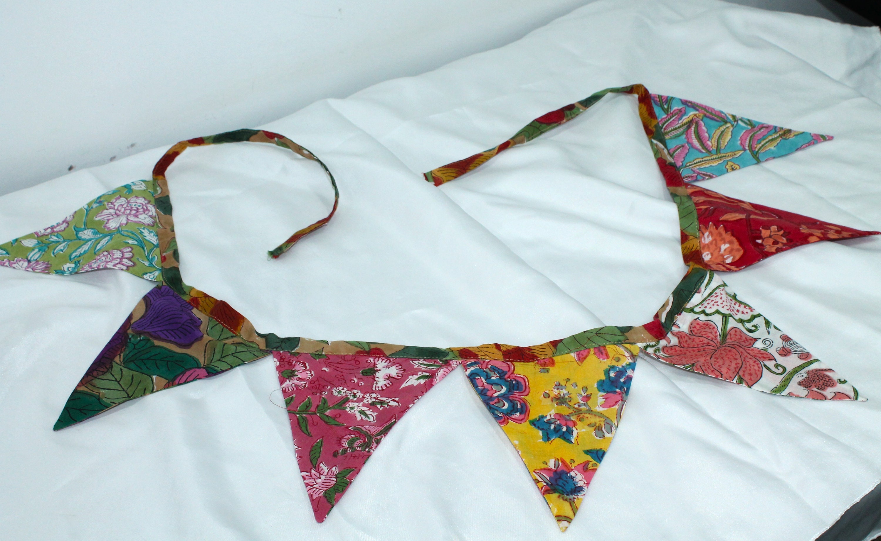 Floral Cotton Bunting: Boho Pennant Banner, 7 Flags - Etsy