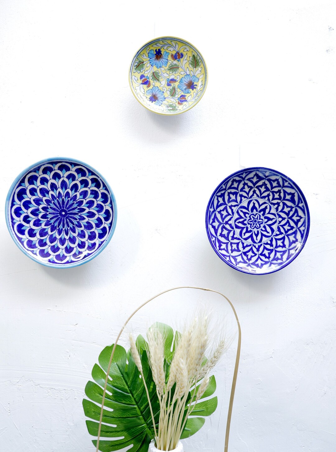 Set of 3, Wall Plates ,blue Pottery, Handmade Wall Plate , Table Top ...