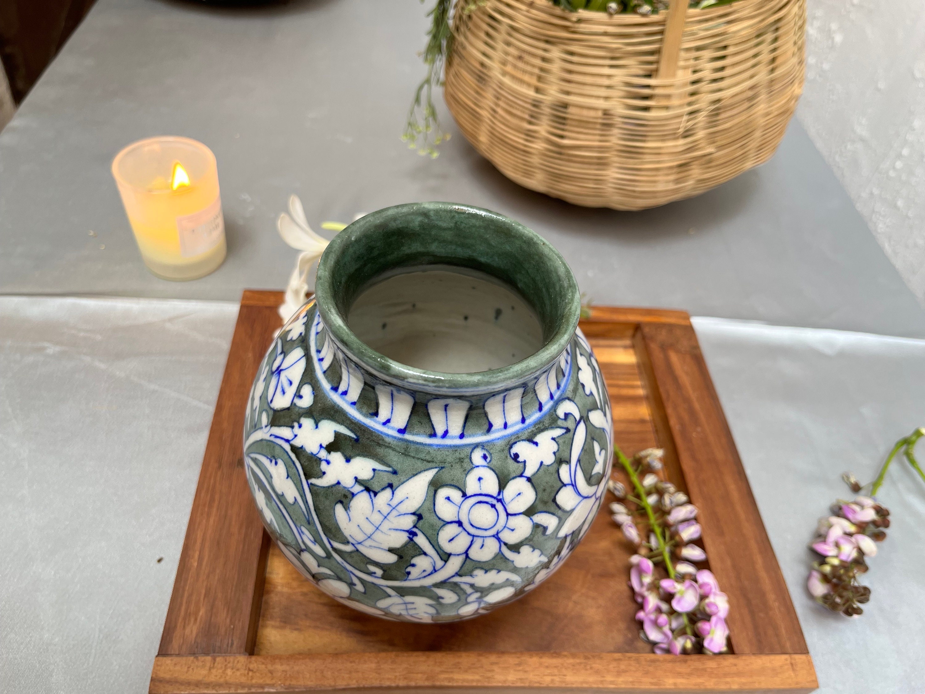 Valentine Handmade Blue Pottery Vase: Traditional Indian Floral Art - Etsy