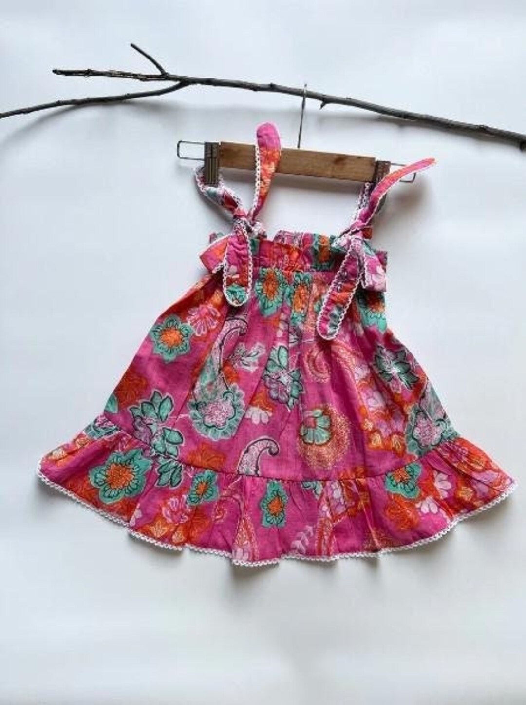 Pastel Petal Pinafore Frock, Flowers Printed Frock, Shoulder Knotted ...