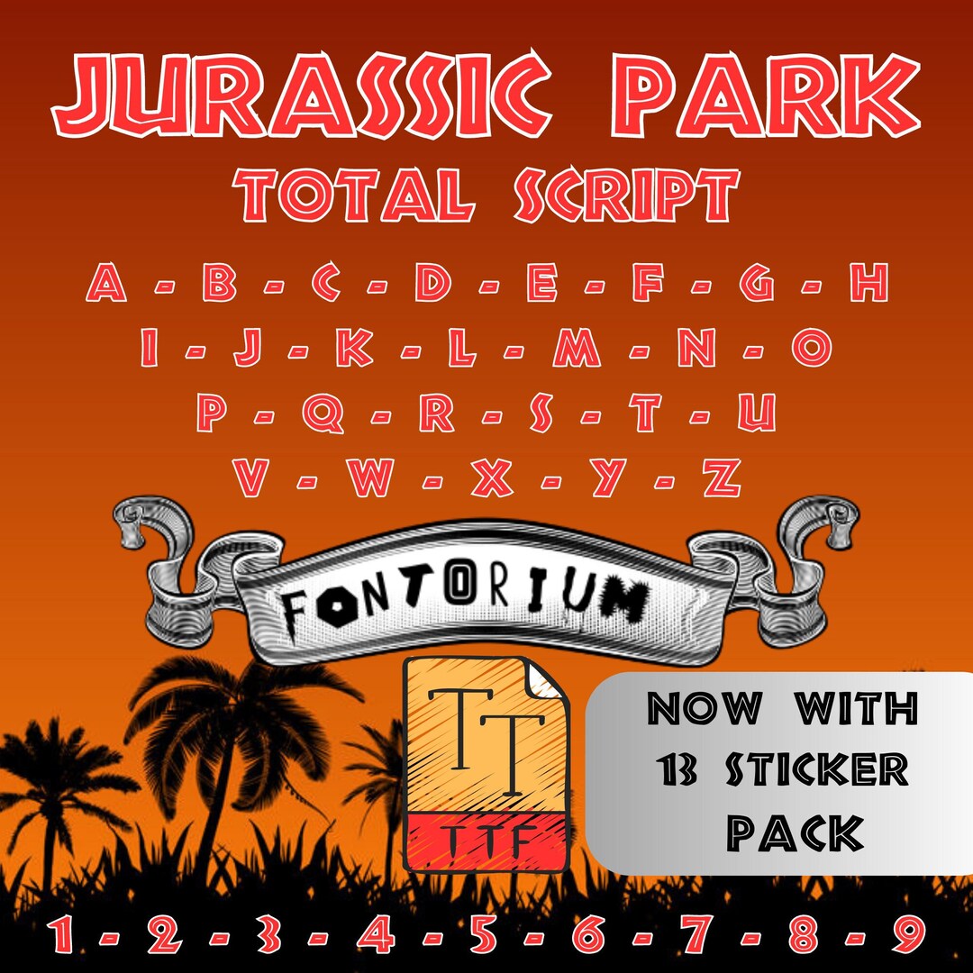 Jurassic Park Font And 13 Sticker Pack Script A Z Ttf Etsy