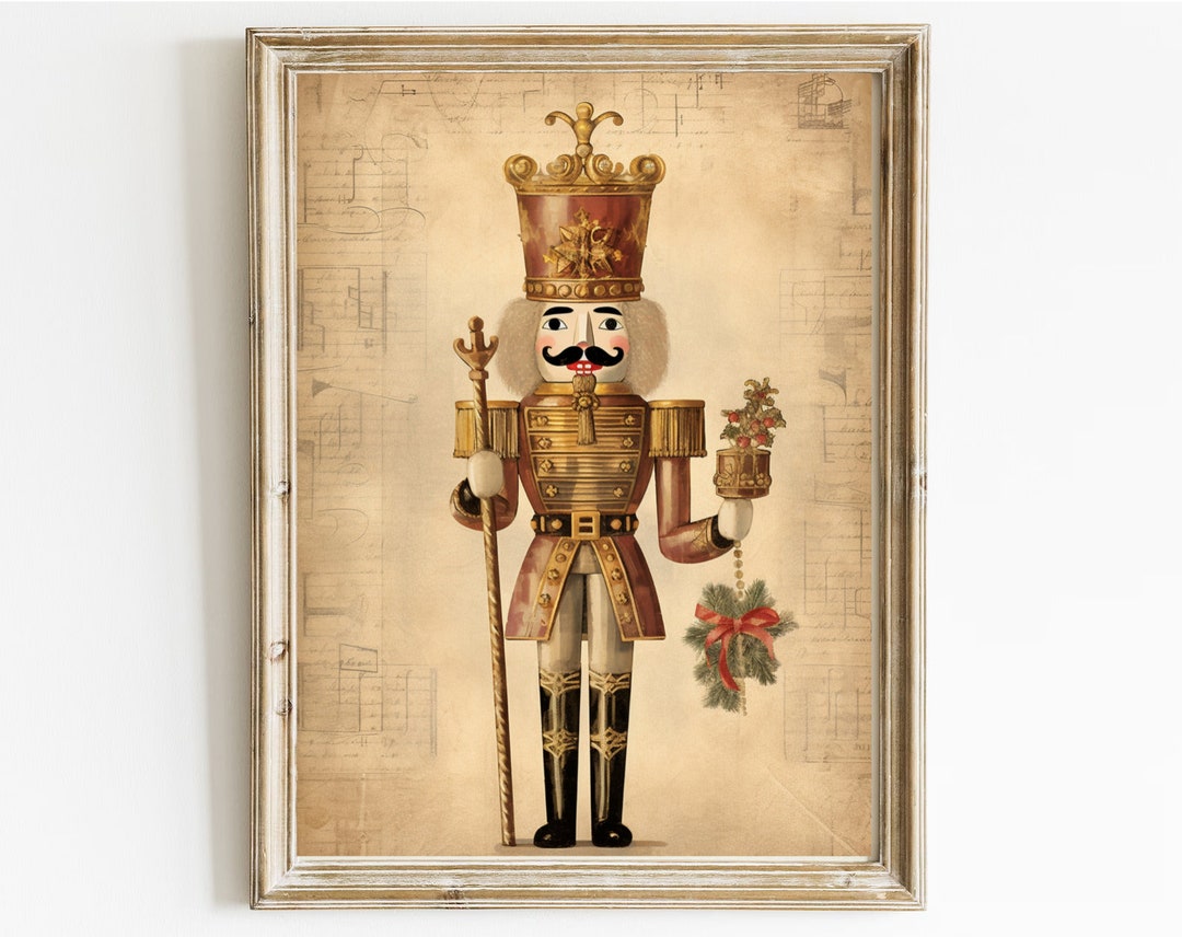 Golden Nutcracker Christmas Print, Christmas Vintage Style, Rustic Wall ...