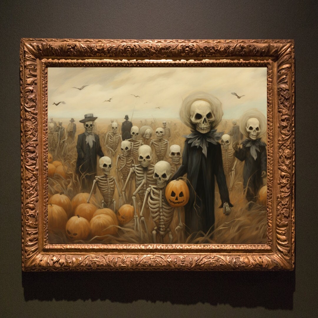 Vintage Skeleton Halloween Print: Neutral Spooky Wall Decor (A1 Poster ...