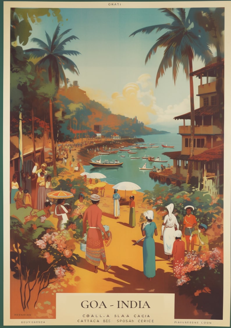 Goa, India, Vintage Travel Poster, Travel Advertising, Digital Print ...