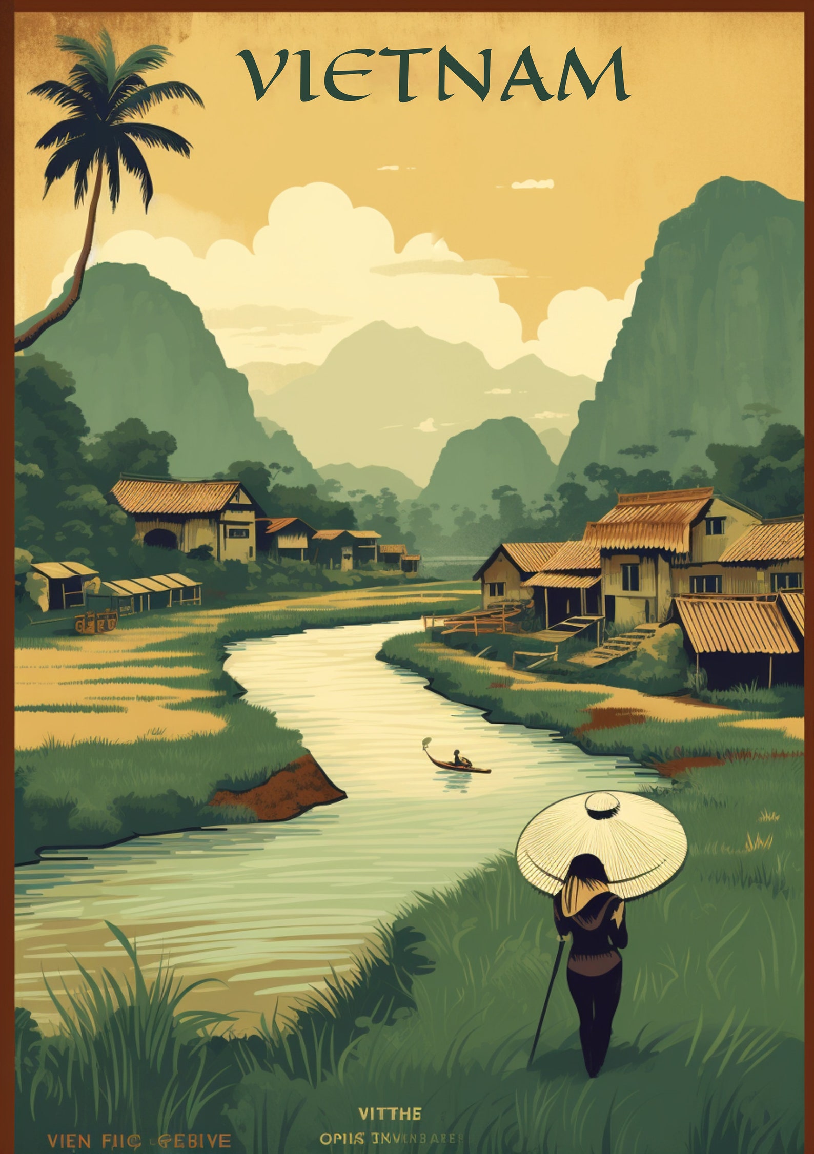 Vietnam Rice Fields Vintage Travel Poster (digital Print) - Etsy