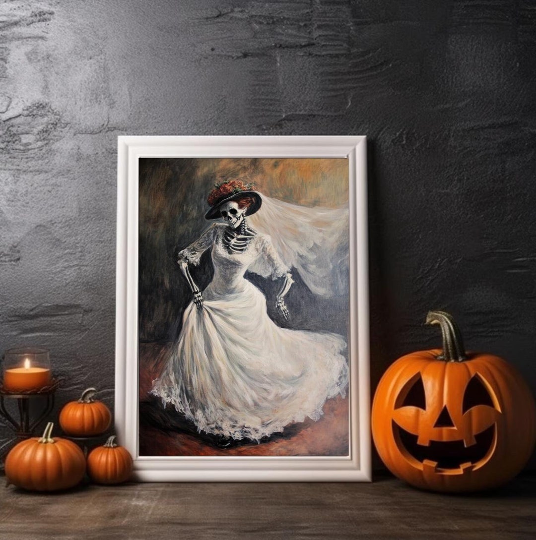 Skeleton Bride Halloween Print, Dancing Skeletons, Wall Decor (digital ...