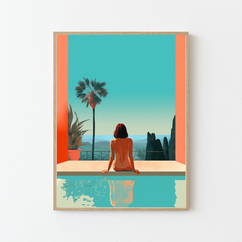 By the Pool, Inspired Print, Vintage Pool Poster, Swimming, Pool Scene ...
