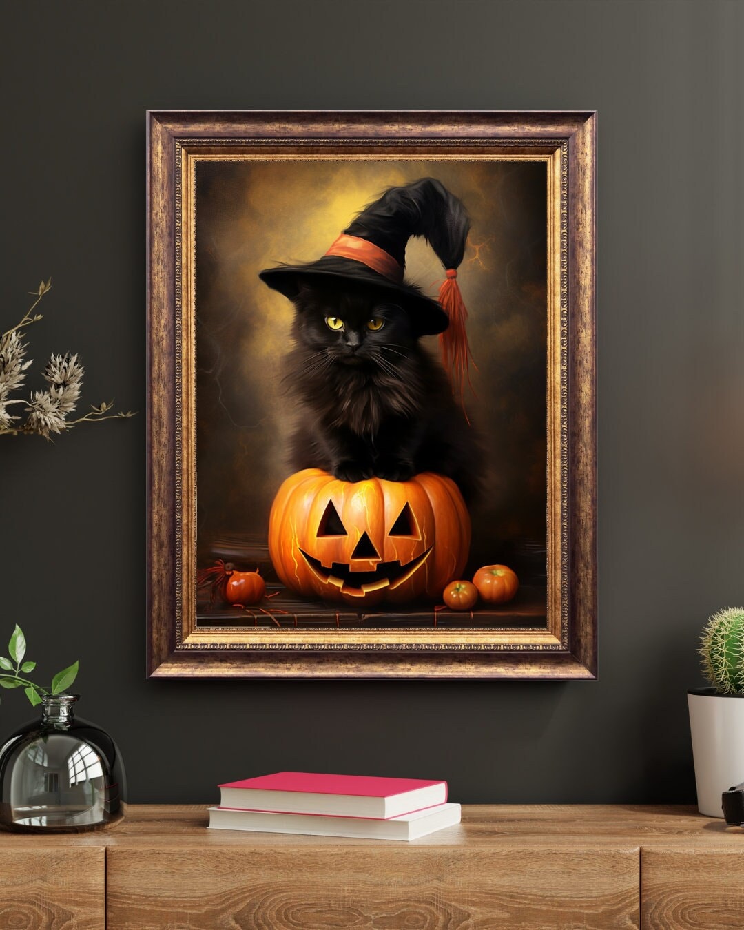 PRINTABLE Halloween Wall Art, Cute Black Cat Halloween Witchy Print ...
