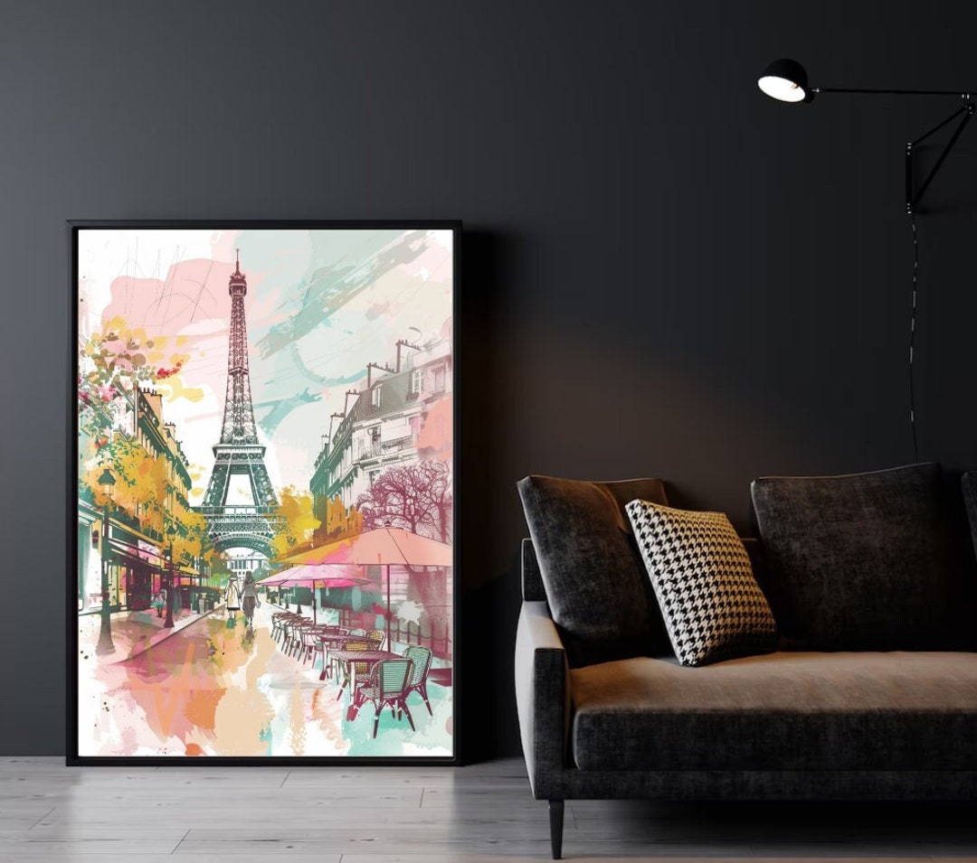 Eiffel Tower, Paris City View, Printable Wall Art, Colorful Paris View ...