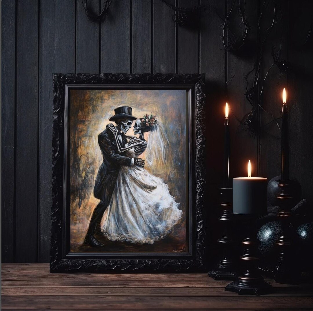 Halloween Skeleton Wedding Print, Gothic Bride and Groom (A1 ...