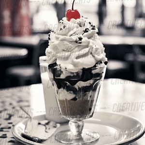 Icecream Sundae in a Diner, Cherry, American Diner, Vintage Photography ...