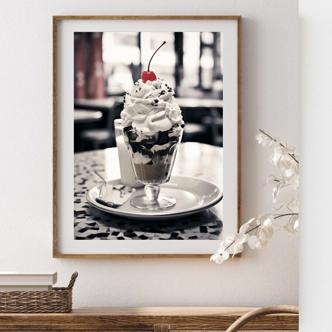 Icecream Sundae in a Diner, Cherry, American Diner, Vintage Photography ...