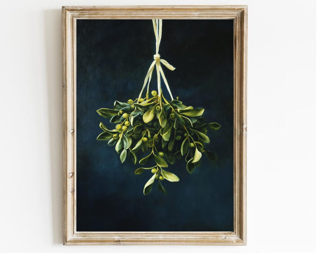 Vintage Mistletoe Christmas Wall Art Print (printable) - Etsy