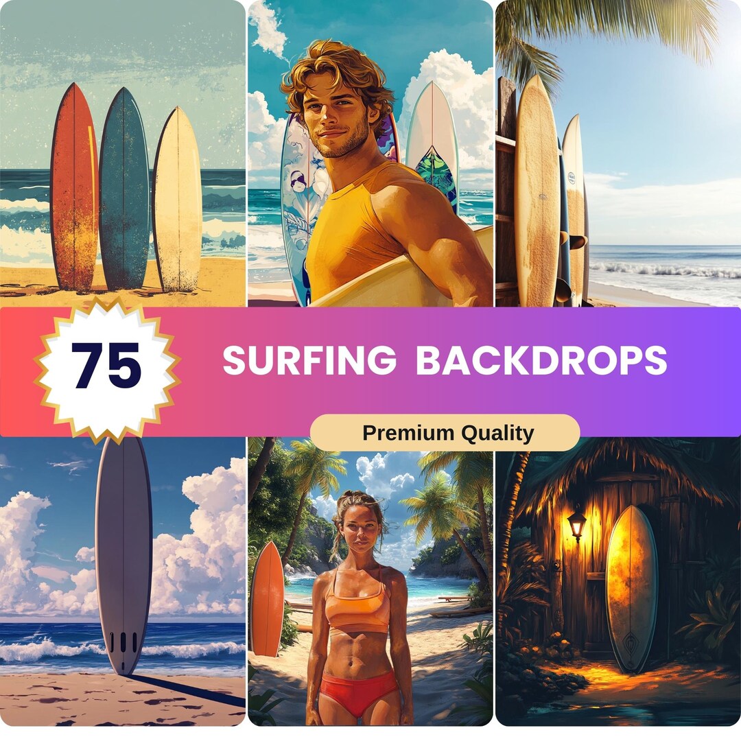75 Surfing Backdrop Digital Download, Ocean Wave Background, Surf ...