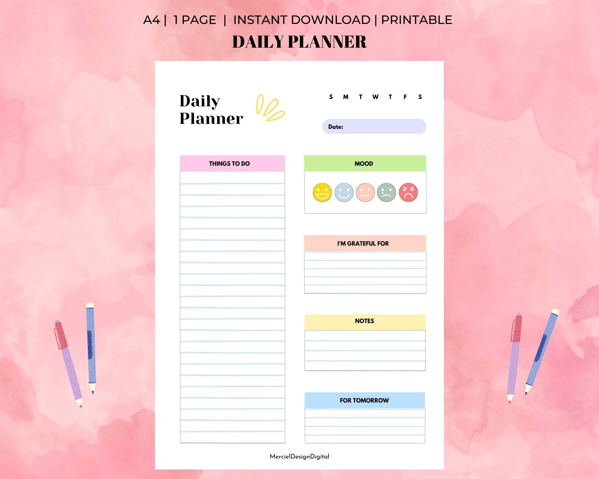 Daily Planner, Digital Planner, Printable Planner, Planner, Digital ...