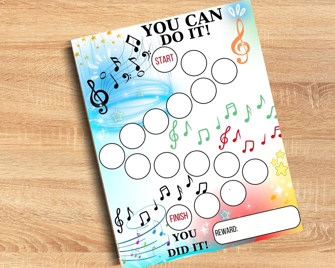 Printable Music Reward Chart - Music Practice Chart - Kids Music Reward ...