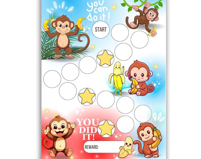 Monkey Reward Chart: Kids Printable Behavior Tracker (PDF) - Etsy Canada