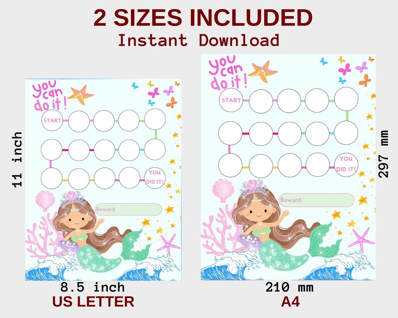 Mermaid Reward Chart for Kids - Girls Potty Training - Sleeping Chart ...