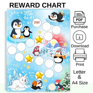Penguin Reward Chart for Kids Winter Theme Sticker Chart Potty Training ...