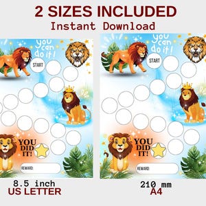 Lion Reward Chart Kids Reward Chart Toddler Reward Chart Potty Training ...