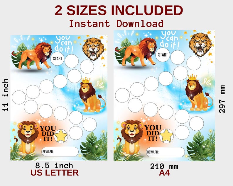 Lion Reward Chart Kids Reward Chart Toddler Reward Chart Potty Training ...