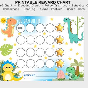 Dinosaur Reward Chart Potty Training Chart Chore Chart Boys Behavior ...