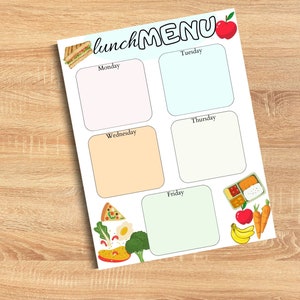 School Lunch Planner - Kids Lunch Weekly Menu Planner - Kids Meal ...
