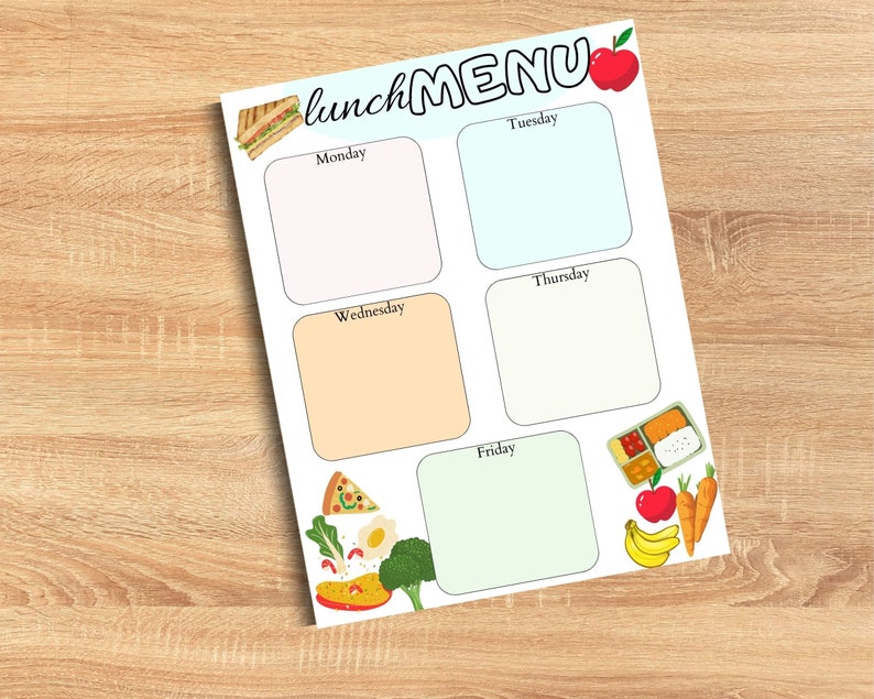 School Lunch Planner - Kids Lunch Weekly Menu Planner - Kids Meal ...