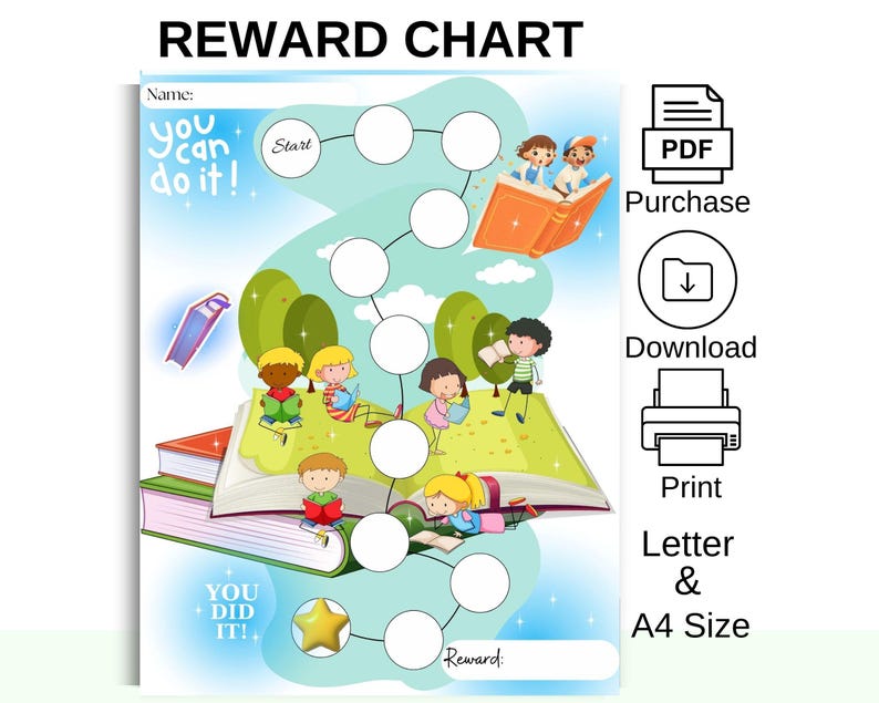 Reading Reward Chart for Kids – Printable Book Tracker (PDF Download ...