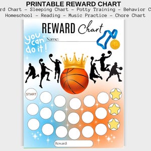 Basketball Reward Chart - Boys Behavior Chart - Chore Chart - Sleeping ...