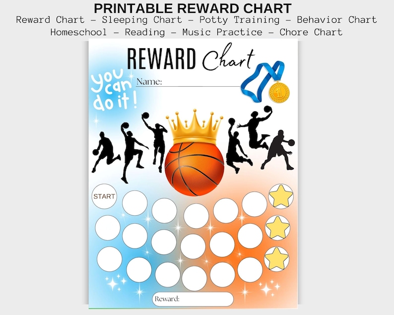 Basketball Reward Chart Boys Behavior Chart Chore Chart Sleeping Chart ...